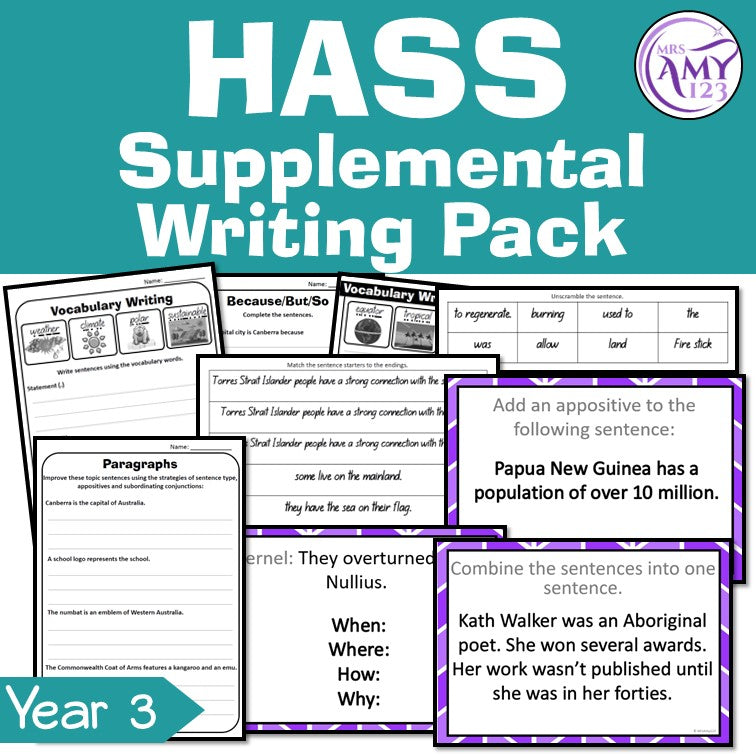 Year 3 HASS - Supplemental Writing Pack - Australian Curriculum