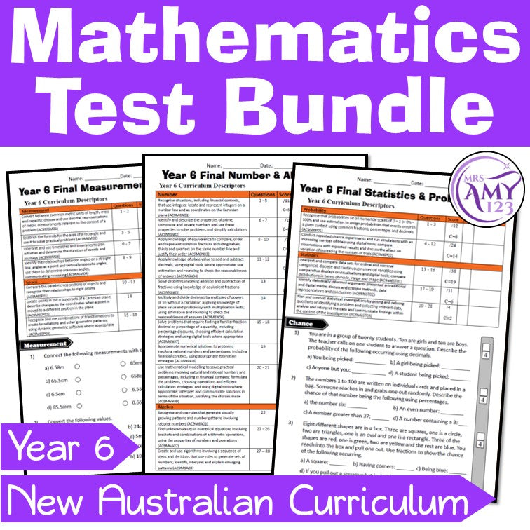 Year 6 Maths - Mathematics Test Bundle - Australian Curriculum