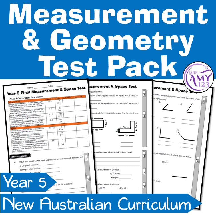 Year 5 Maths - Measurement & Geometry Test Pack - Australian Curriculu