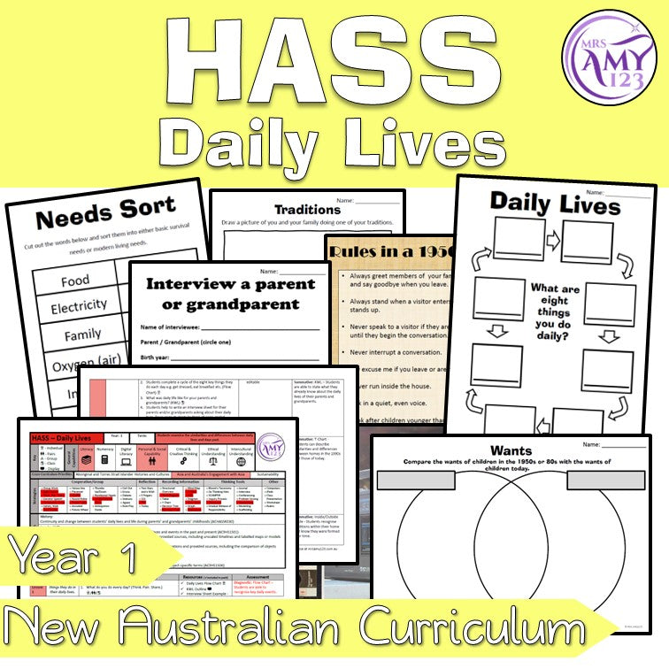 Year 1 HASS - History Daily Lives Unit - Australian Curriculum