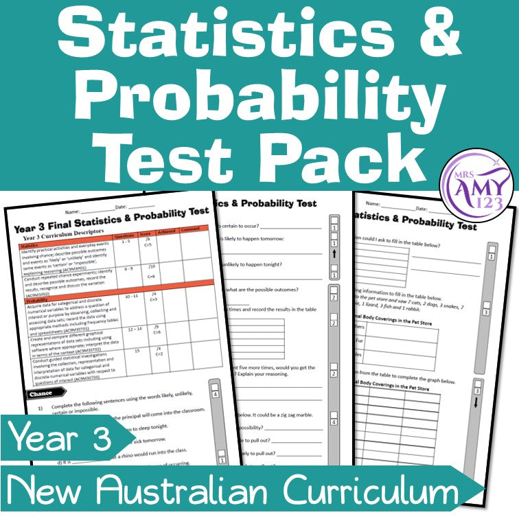 Year 3 Maths - Statistics & Probability Test Pack - Australian Curricu