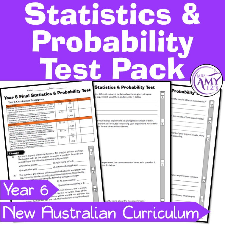 Year 6 Maths - Statistics & Probability Mathematics Test Pack - Austra
