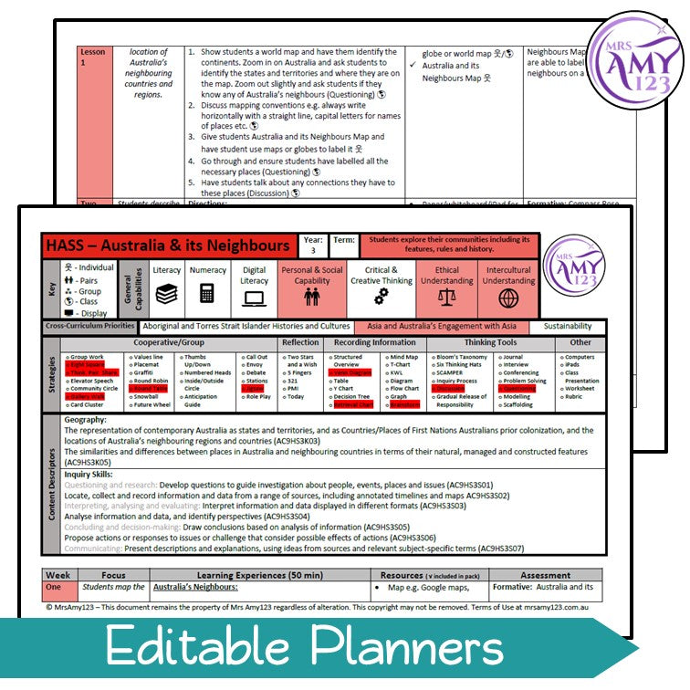 Year 3 HASS - Geography Australia and its Neighbours Unit - Australian