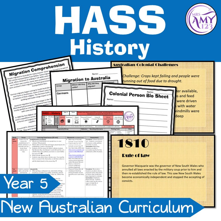 Year 5 HASS - Australian Colonies Unit - Australian Curriculum