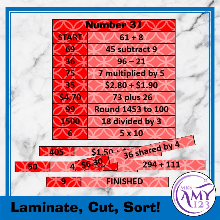 Mental Math Sorting Strips - Middle