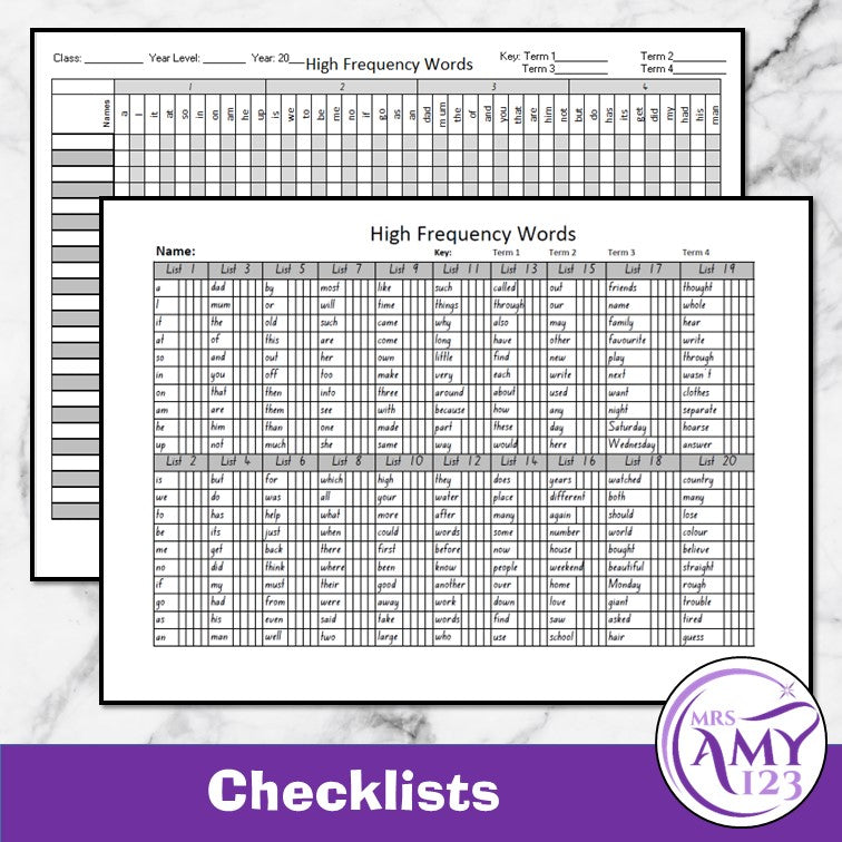 High Frequency Words Pack - Flash Cards, Checklists and More!